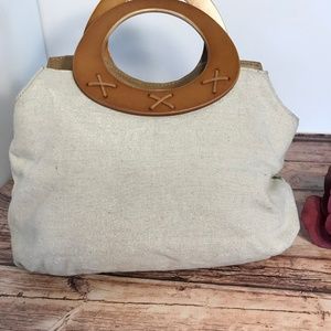 croft & barrow | Bags | Croft Barrow Handbag Fabric Wood Handle | Poshmark